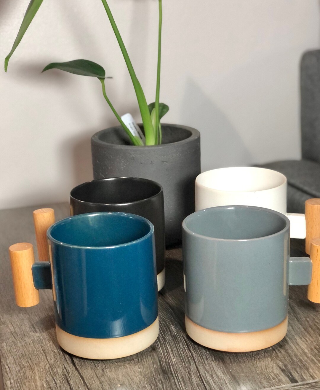 Japanese Style Ceramic Mug With Wooden Handle | Log Handle | 12 Oz Mug ...