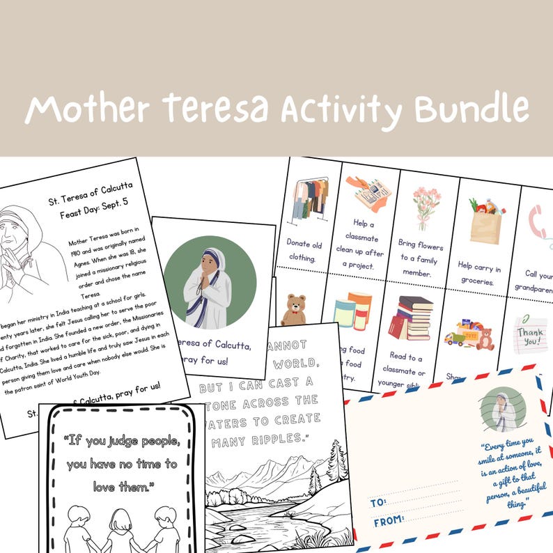 Mother Teresa Activity Bundle - Etsy
