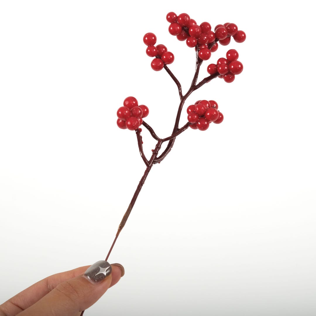 1-100pcs Artificial Red Berry Stems 7.48" Christmas Tree Decorations ...