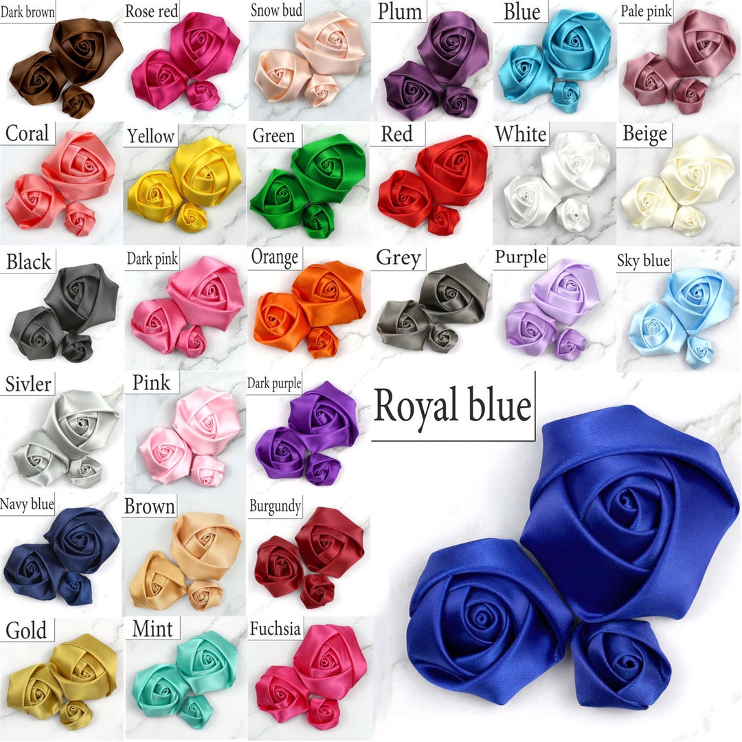 28colors Mini Rose Ribbon Flower 1 Satin Ribbon Flowers Flat Back Rose ...