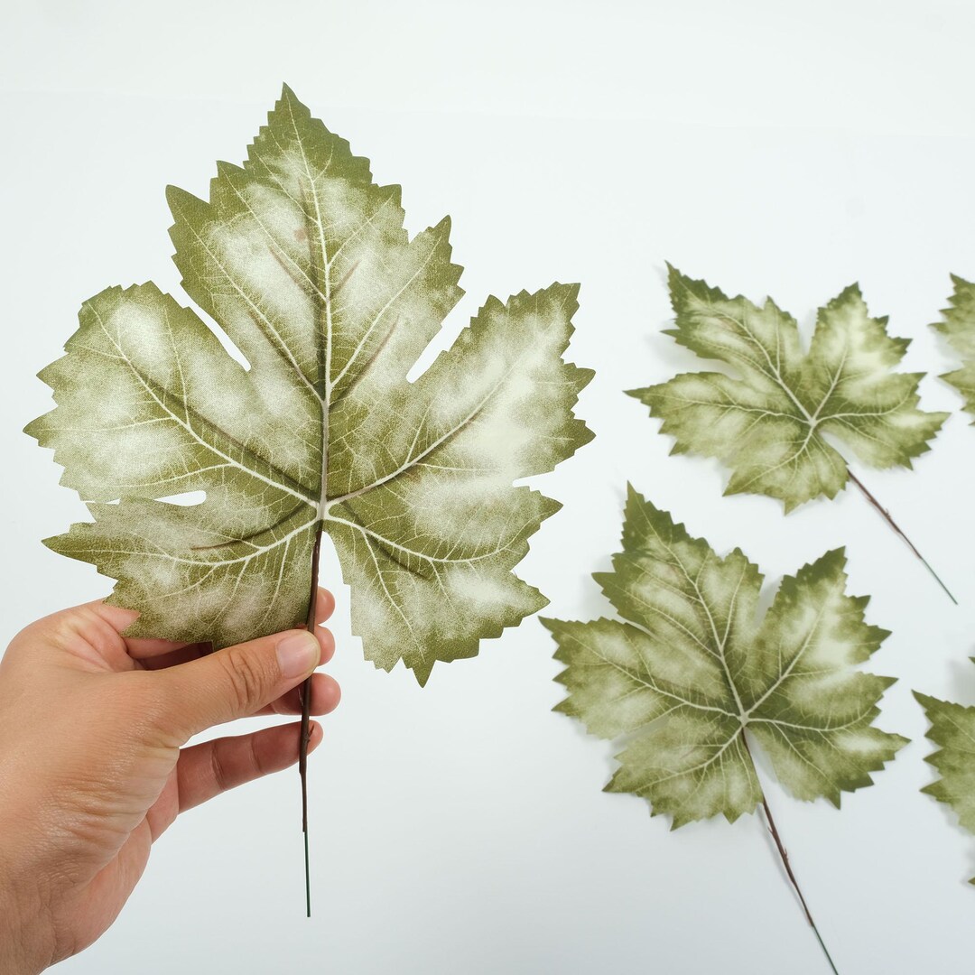 2-200pcs Green Artificial Maple Leaf W/stems Fall Leaves Large Fake ...