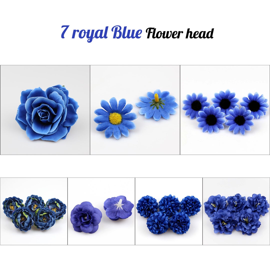 5/100PCS 7size Royal Blue Flower Head Artificial Silk Flower Head Fake ...
