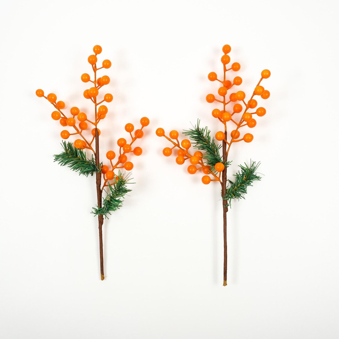 14inch Long Fake Orange Berry Stems Artificial Orange Berry Stems With ...