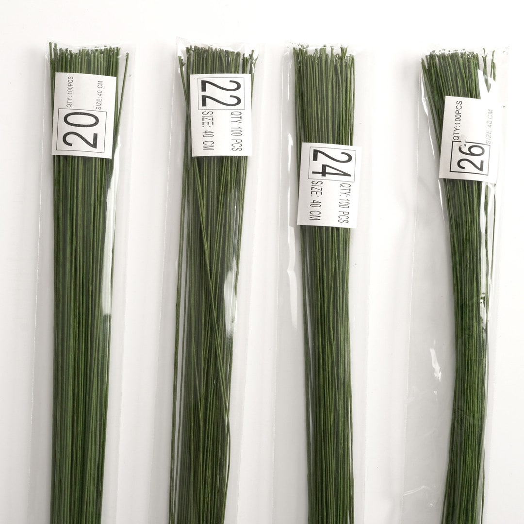 100pcs Gauge 20-26 Green Floral Stem Wire Paper Wrapped Artificial ...