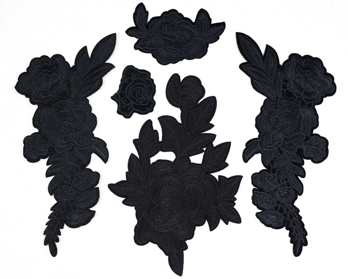 2/100pcs Large Embroidery Black Rose Patchs 5 Styles Flower Patches ...