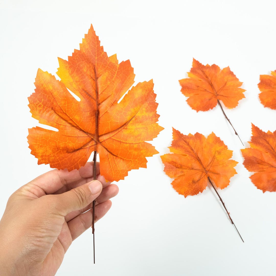 2-200pcs Artificial Silk Maple Leaf W/ Stems Fall Leaves Large Fake ...