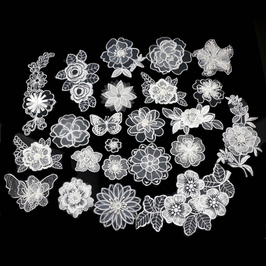 1-100pcs White Lace Embroidery Patch/flower Lace Patch Iron On/sew ...