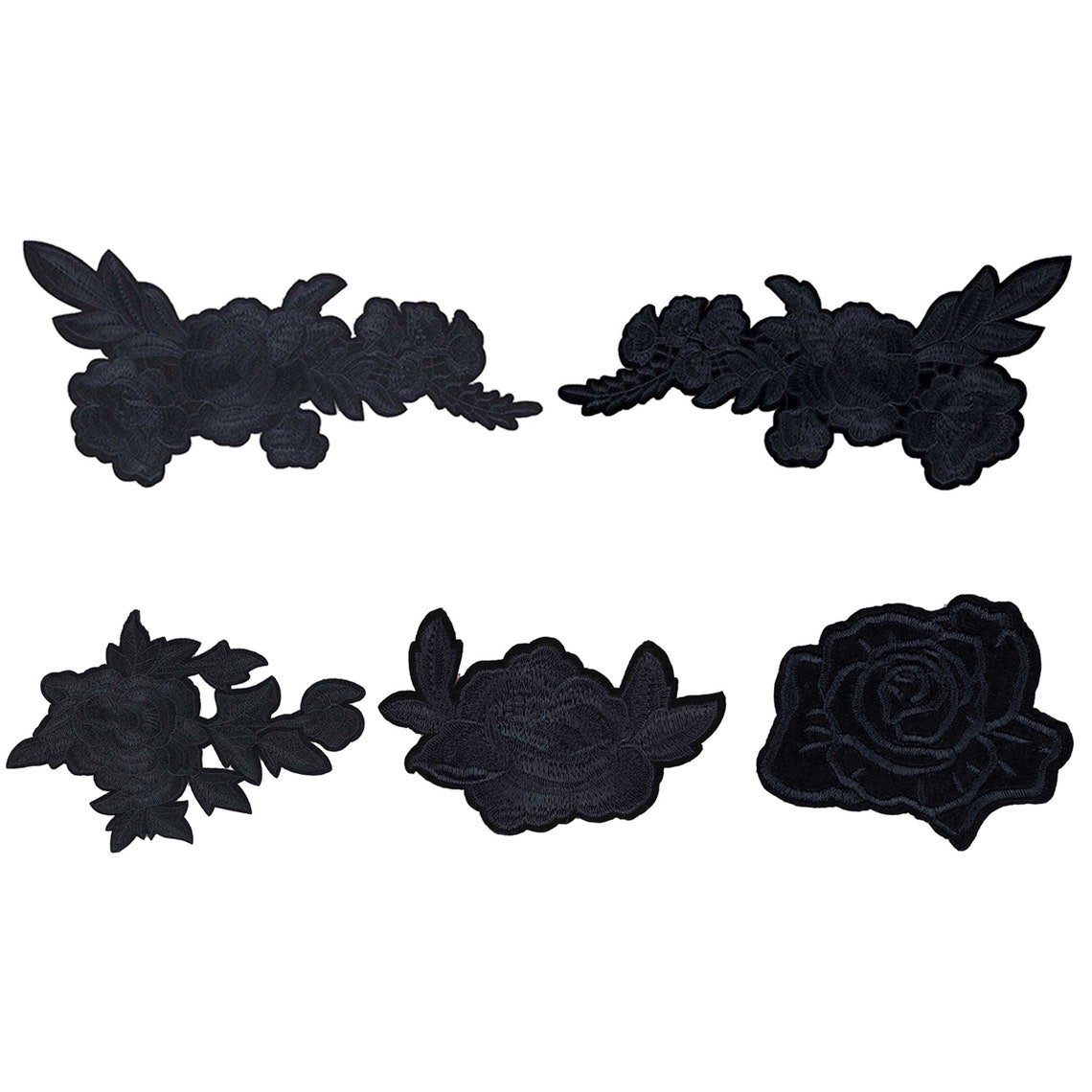 2/100pcs Large Embroidery Black Rose Patchs 5 Styles Flower Patches ...