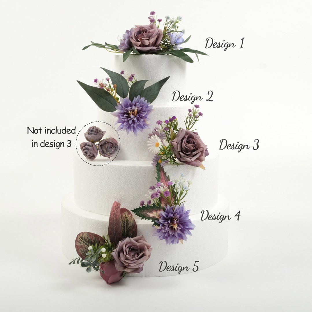 6 Designs Artificial Silk Flower Cake Topper -1PCS Cake Arrangement ...