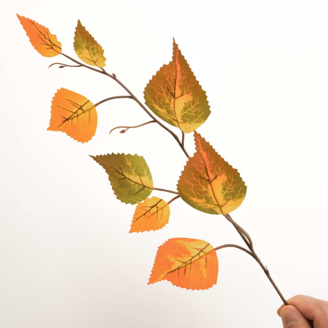 14'' Fall Leaf 2/200P Fake Birch Maple Branch Artificial Autumn Foilage ...