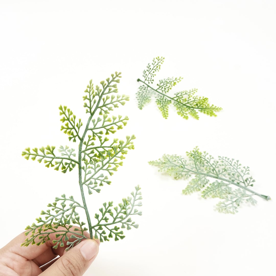 3x5.5inch Artificial Plant Stems Leaves W/ Snow Frost Faux Plastic Fern ...
