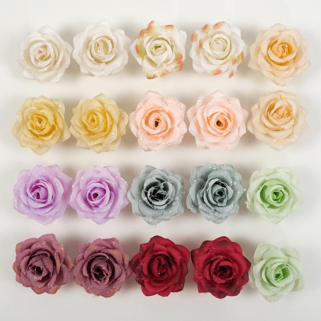 6cm Dew Effect Artificial Silk Rose Flower Head Bulk Fake Rose W/ Water ...