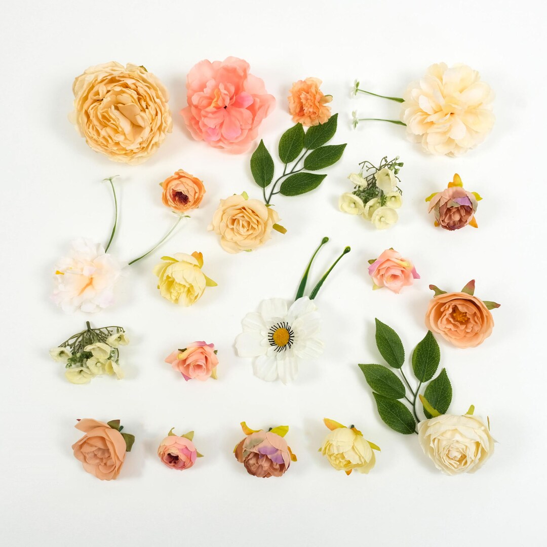 Light Yellow Faux Flower Head Foliage Greenery Grab Bag 33PCS Mix ...