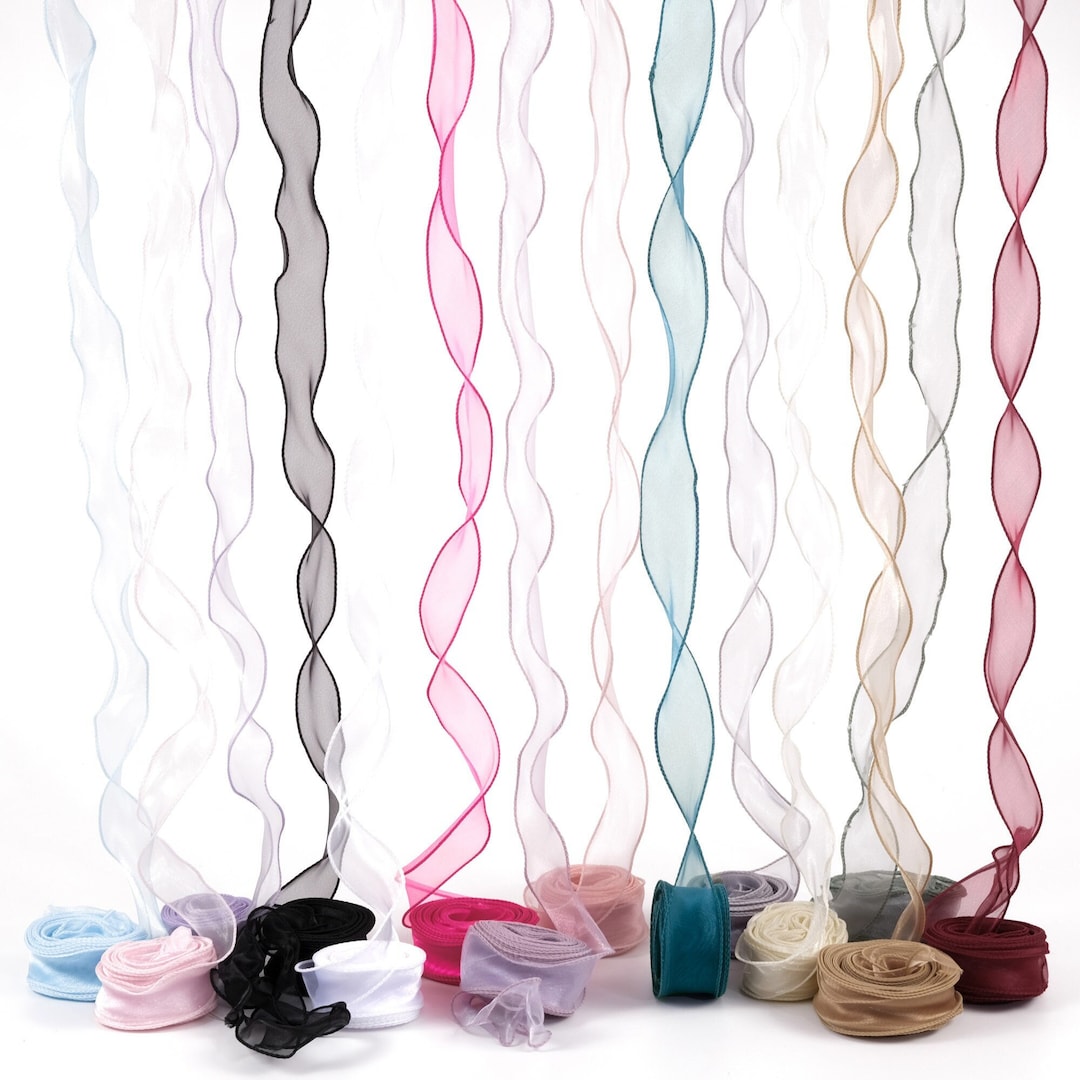 14color Sheer Ribbon Mermaid Yarn Wide Chiffon Organza Ribbon Wire Edge ...