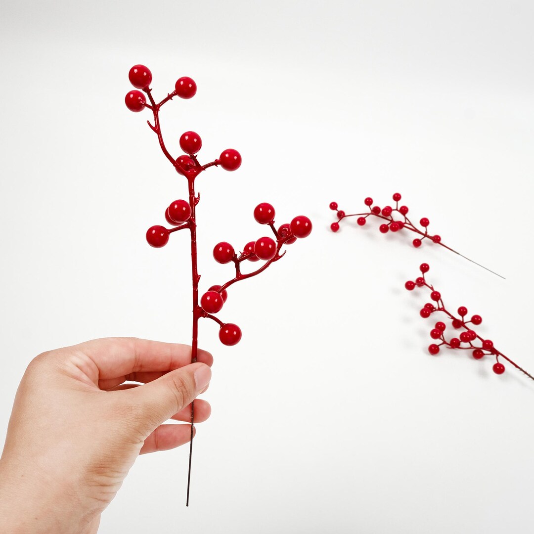 9inch Artificial Red Berry Stems - 18 Heads Christmas Red Berry Picks ...