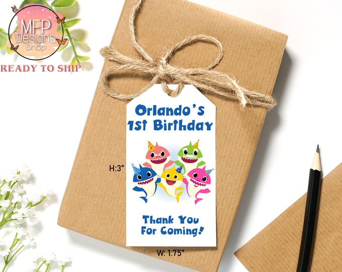 Customized Baby Shark Thank You Tags, Baby Shark Birthday Gift Tags ...