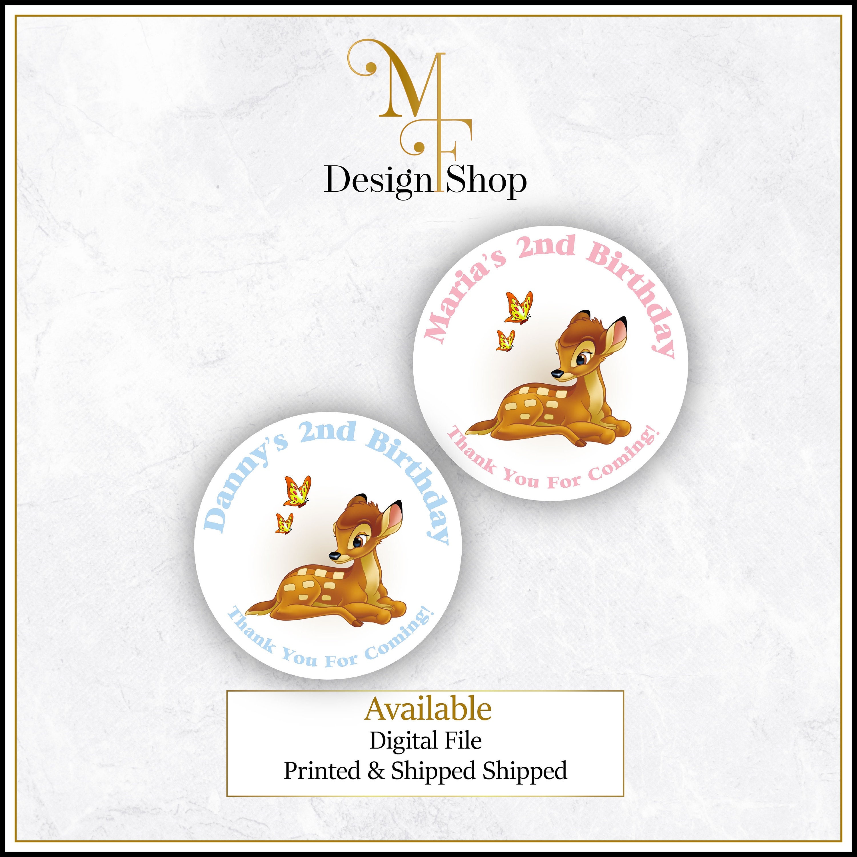 Bambi Birthday Stickers Party Favor Stickers 12 Printed & | Etsy