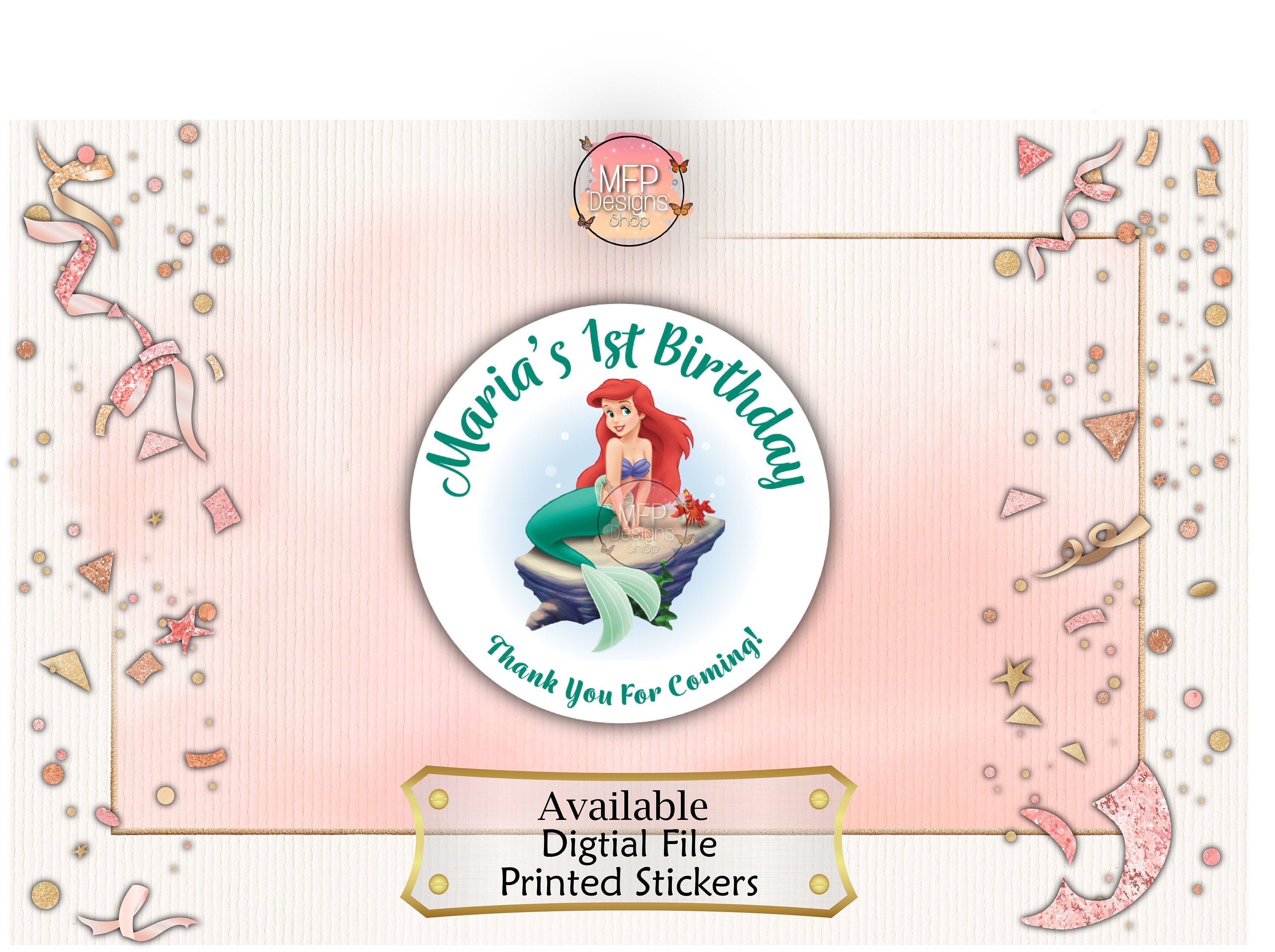 Customized Ariel Birthday Stickers Party Favor Stickers - Etsy