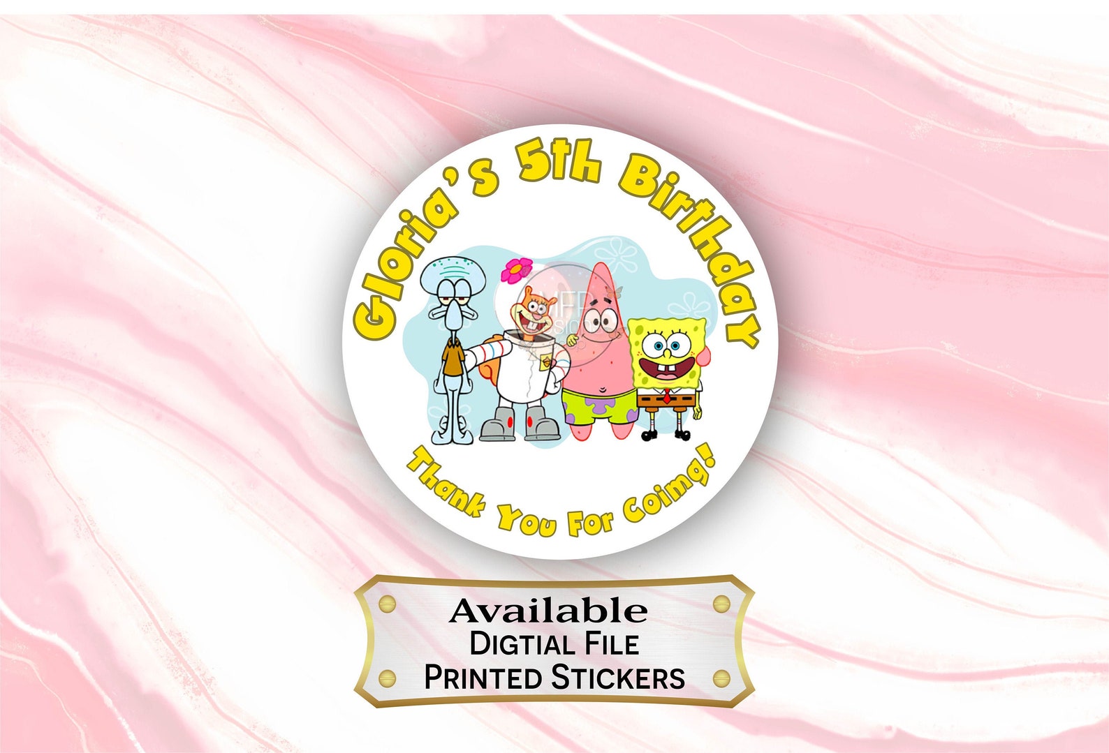 Customized Sponge Bob Birthday Stickers Party Favor Stickers | Etsy