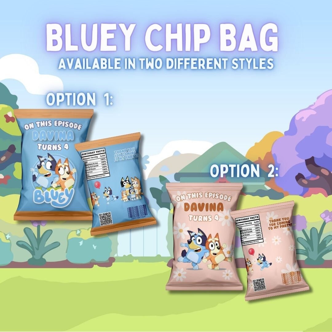 Bluey Chip Bags, Personalized Chip Bags, Blueychip Bags, Birthday Chip ...