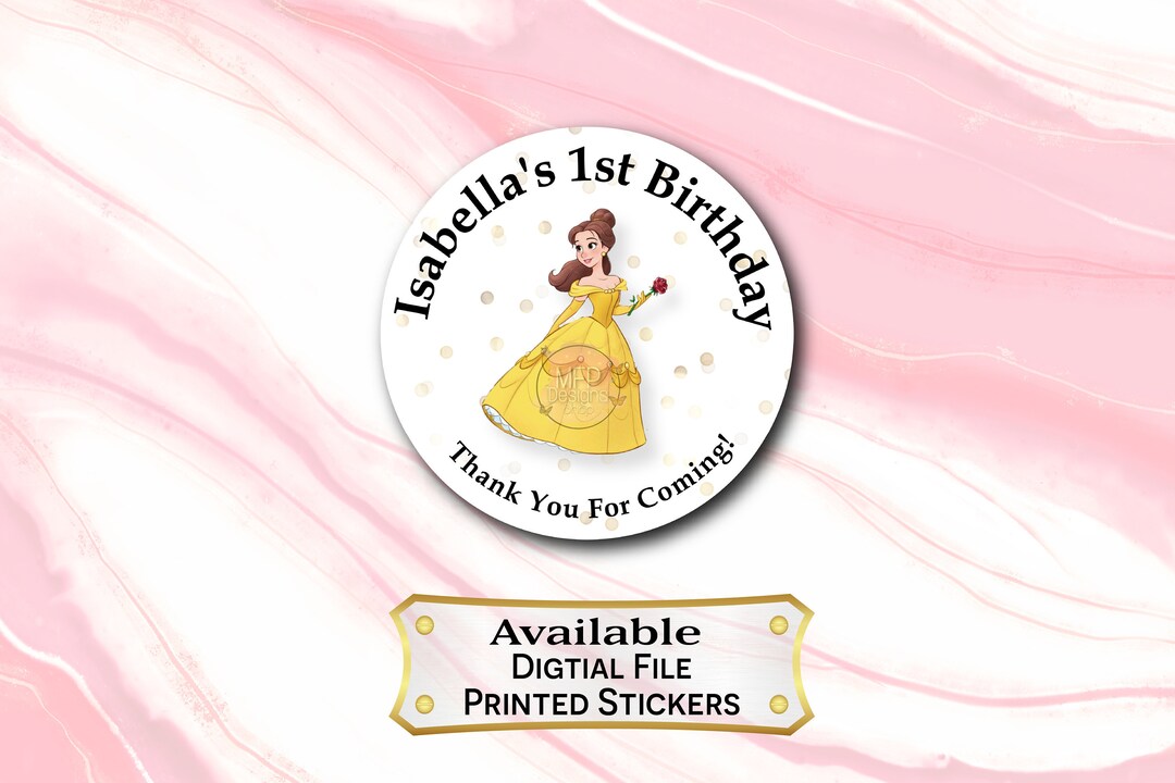 Customized Belle's Birthday Stickers, 12 Printed and Shipped , PDF File ...