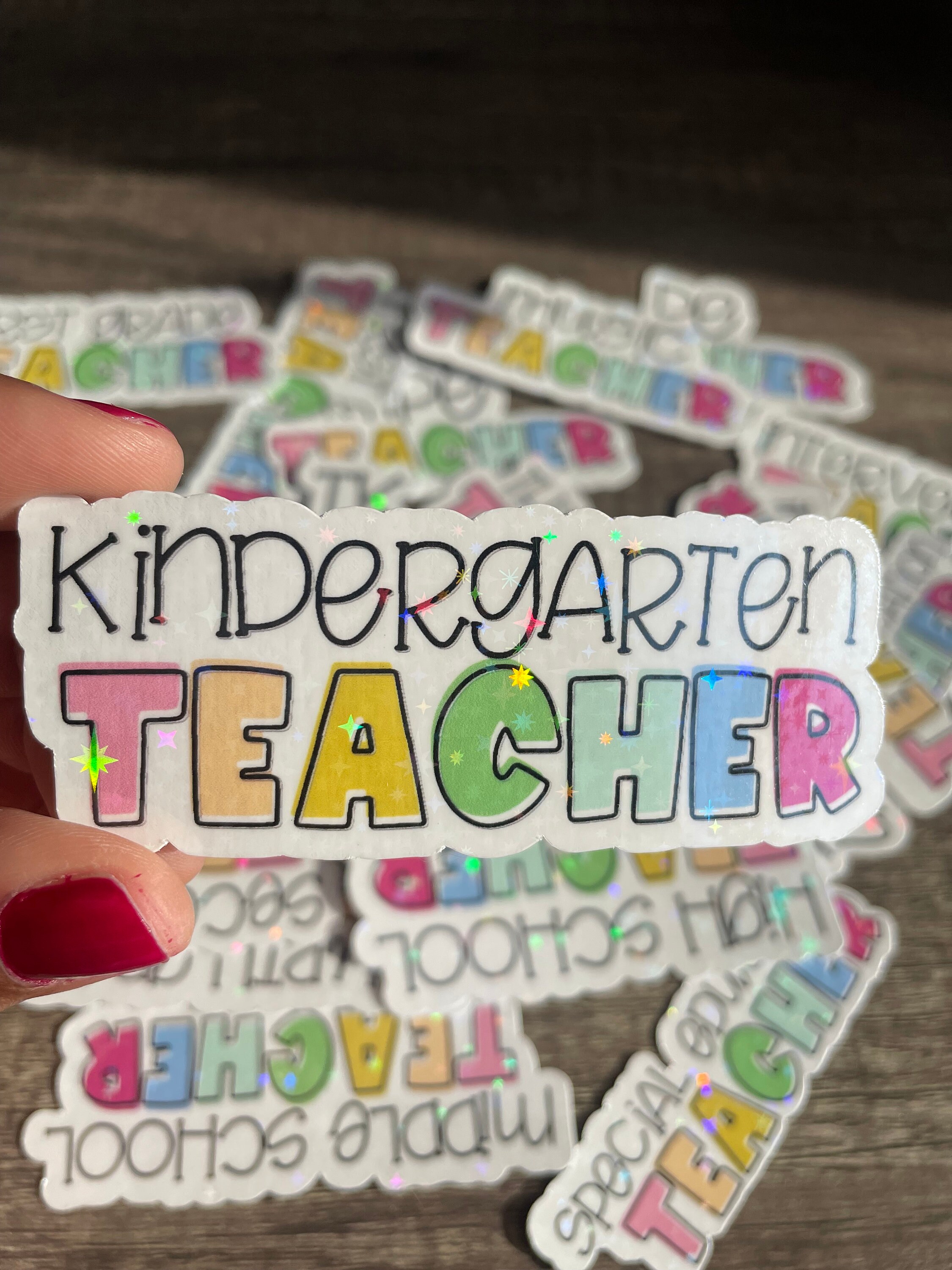 Kindergarten Teacher Sticker | Sparkly Holographic Teacher Sticker ...