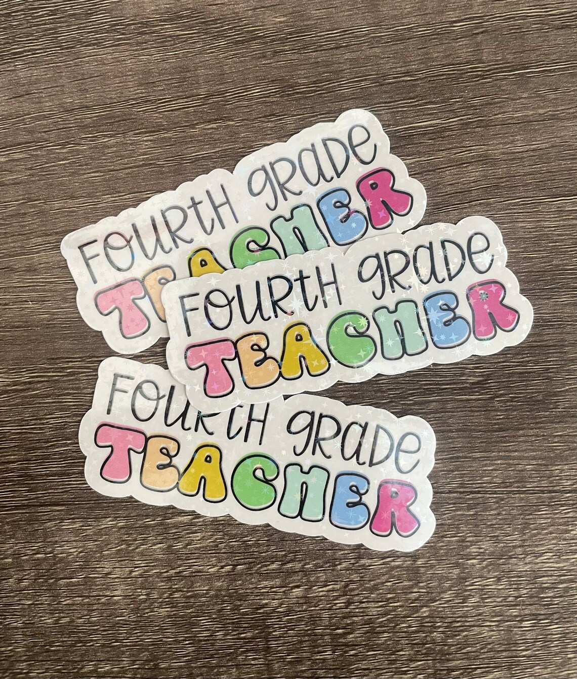 Groovy Fourth Grade Teacher Sticker | Sparkly Holographic Teacher ...