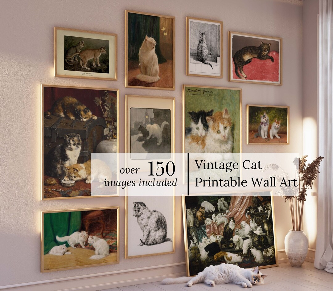 Vintage Cat Prints Printable Wall Art Digital Download Gallery Wall Art ...
