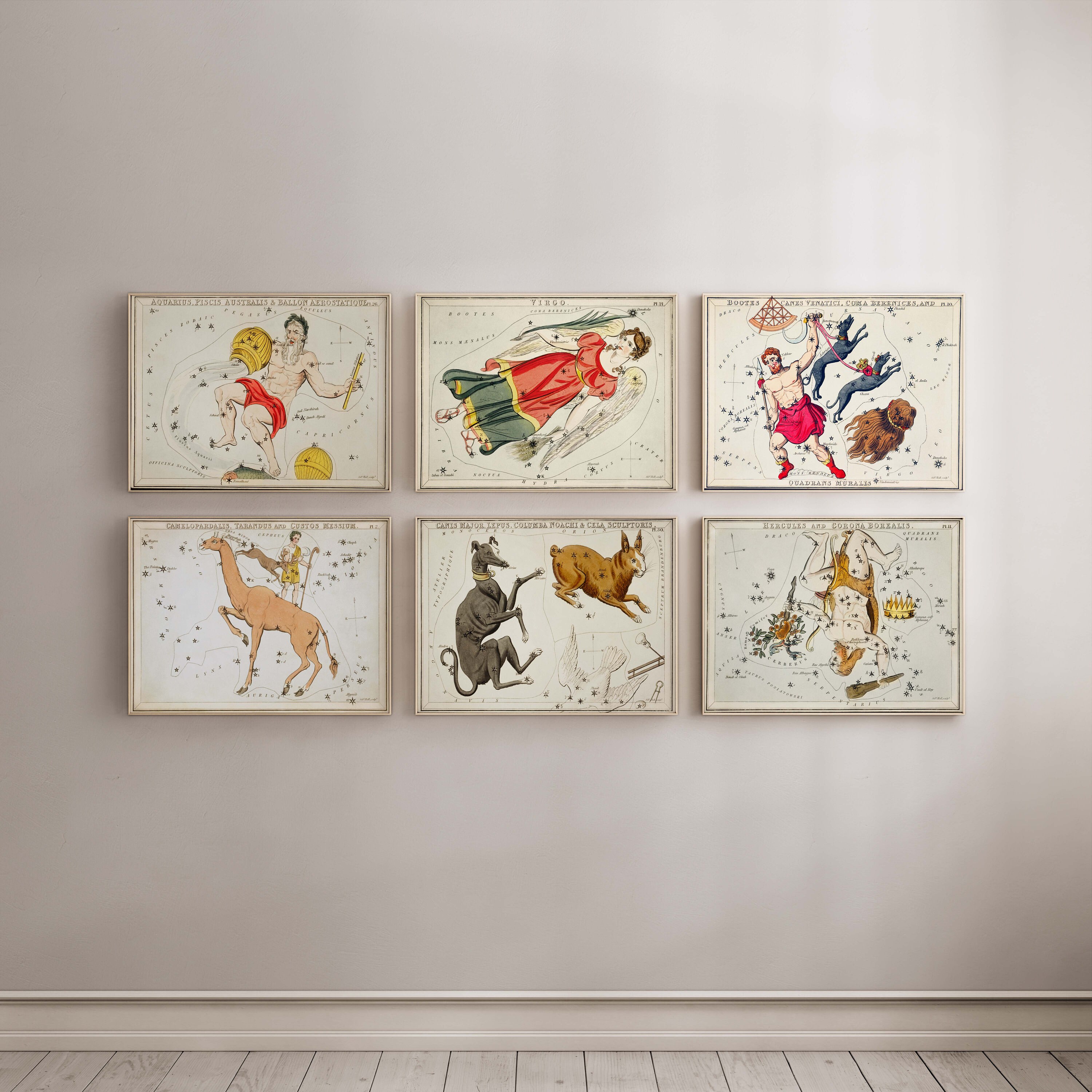 Vintage Zodiac Wall Art Printable Set Celestial Constellation Prints ...