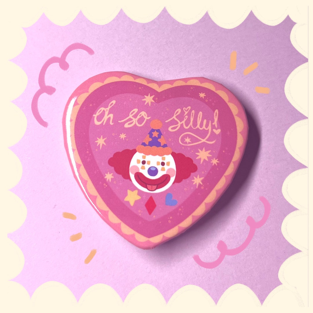 Oh so Silly Heart Shaped Clown Button Badge - Etsy