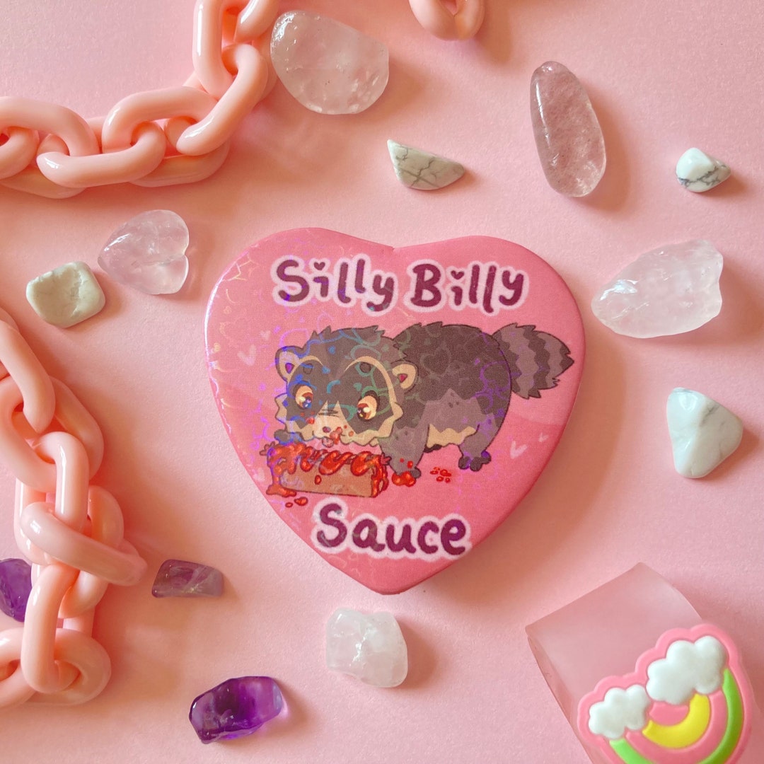 Silly Billy Sauce Heart Shaped Holo Button Badge - Etsy