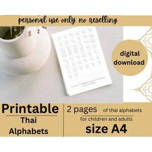 Learning Thai Language Tracing Thai Alphabets Work Sheets 2 Pages ...