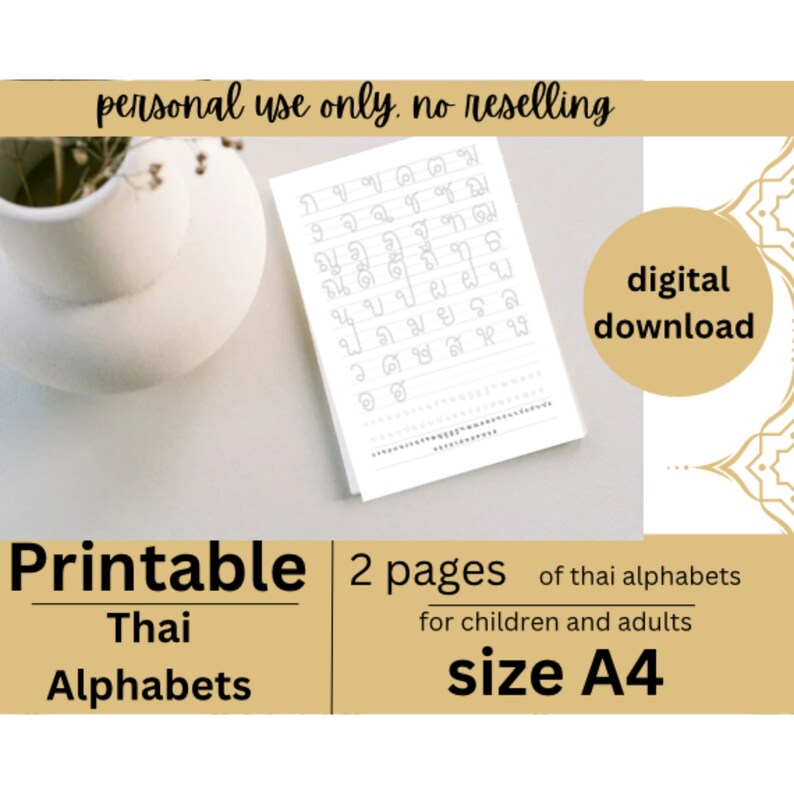 Learning Thai Language Tracing Thai Alphabets Work Sheets 2 - Etsy