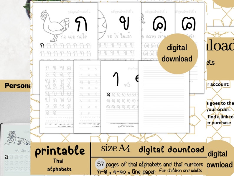 Tracing Thai Writing Alphabet Work Sheet Thai Number With - Etsy