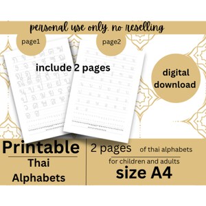 Learning Thai Language Tracing Thai Alphabets Work Sheets 2 Pages ...