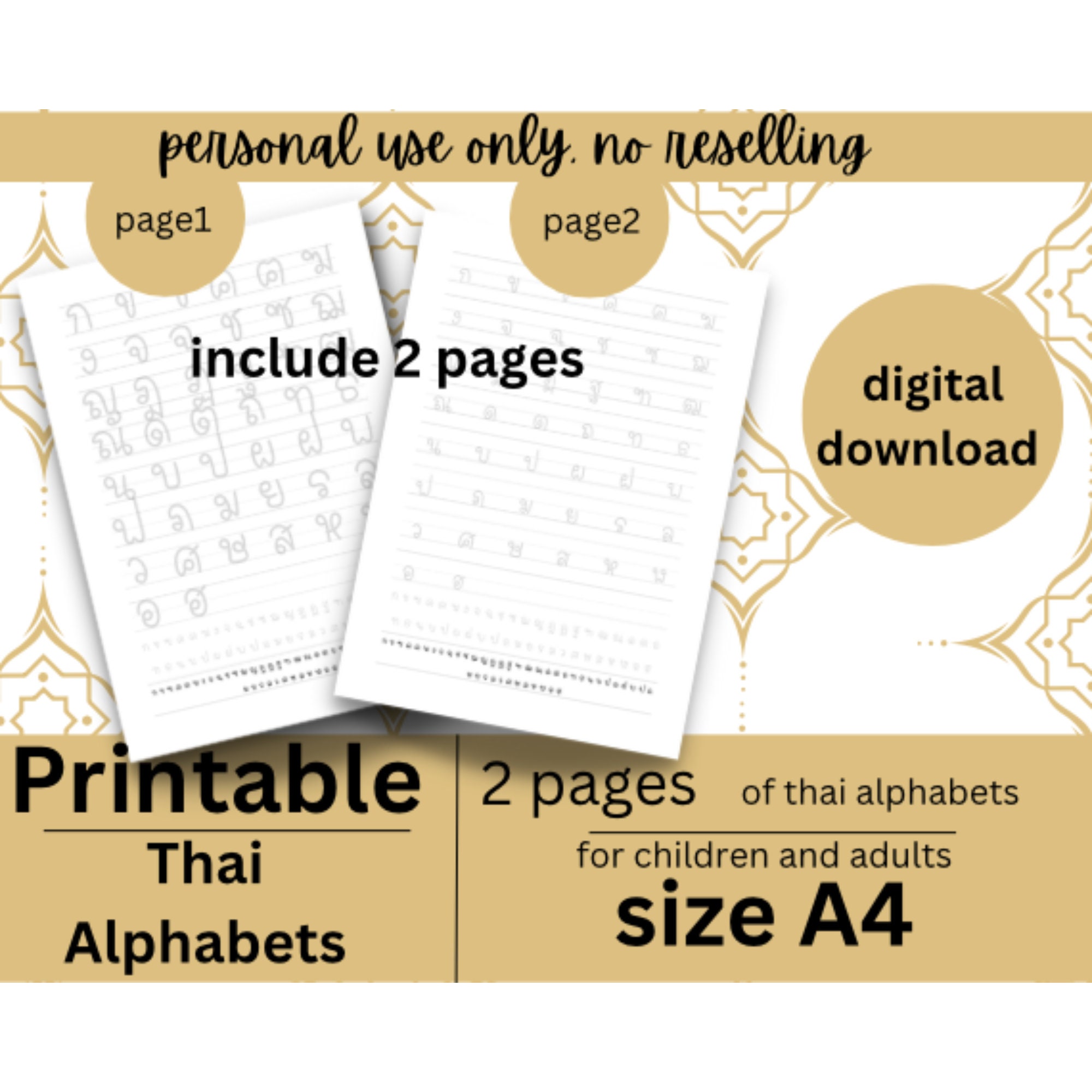 Learning Thai Language Tracing Thai Alphabets Work Sheets 2 Pages ...