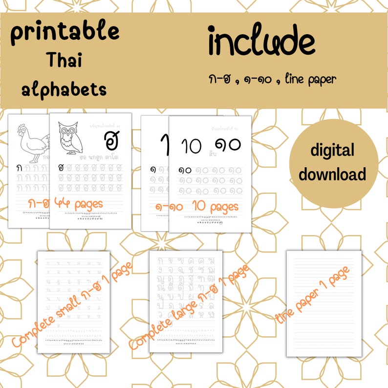 Tracing Thai Writing Alphabet Work Sheet Thai Number With - Etsy