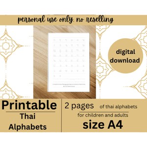 Learning Thai Language Tracing Thai Alphabets Work Sheets 2 Pages ...