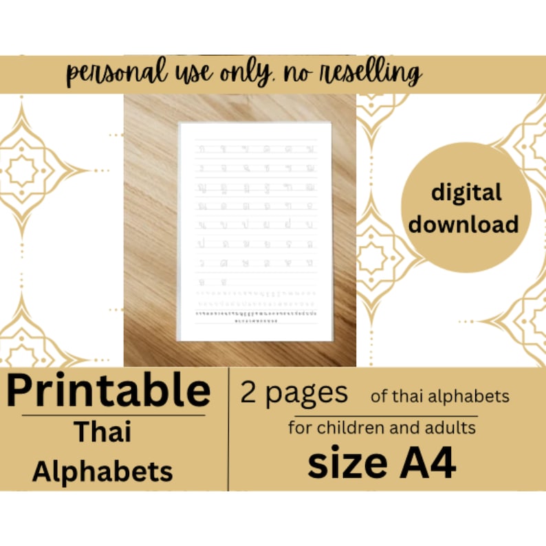 Learning Thai Language Tracing Thai Alphabets Work Sheets 2 Pages ...