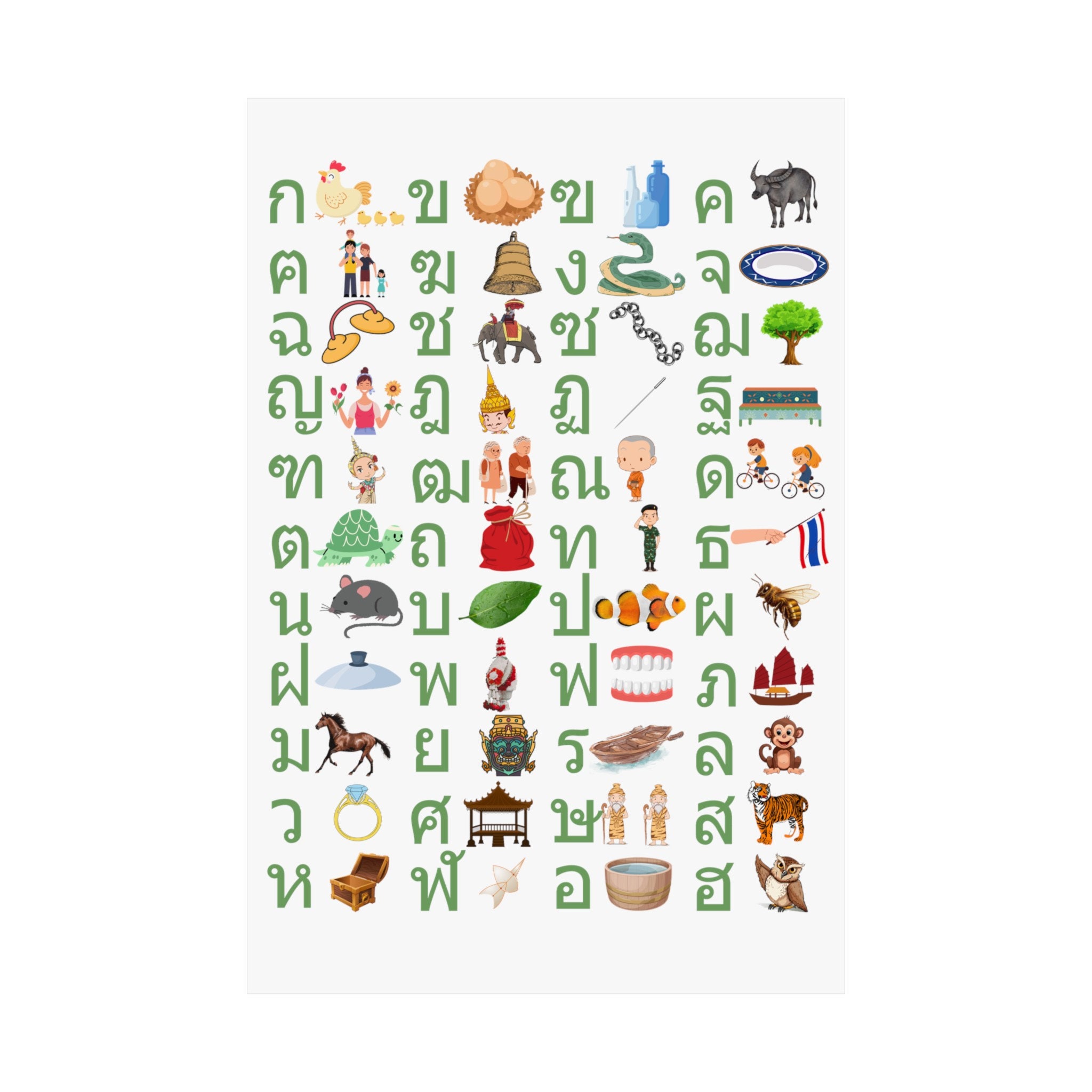 Thai Alphabet Matte Vertical Posters, Thai Education Poster for Boy and Girl, Educational Thai ...