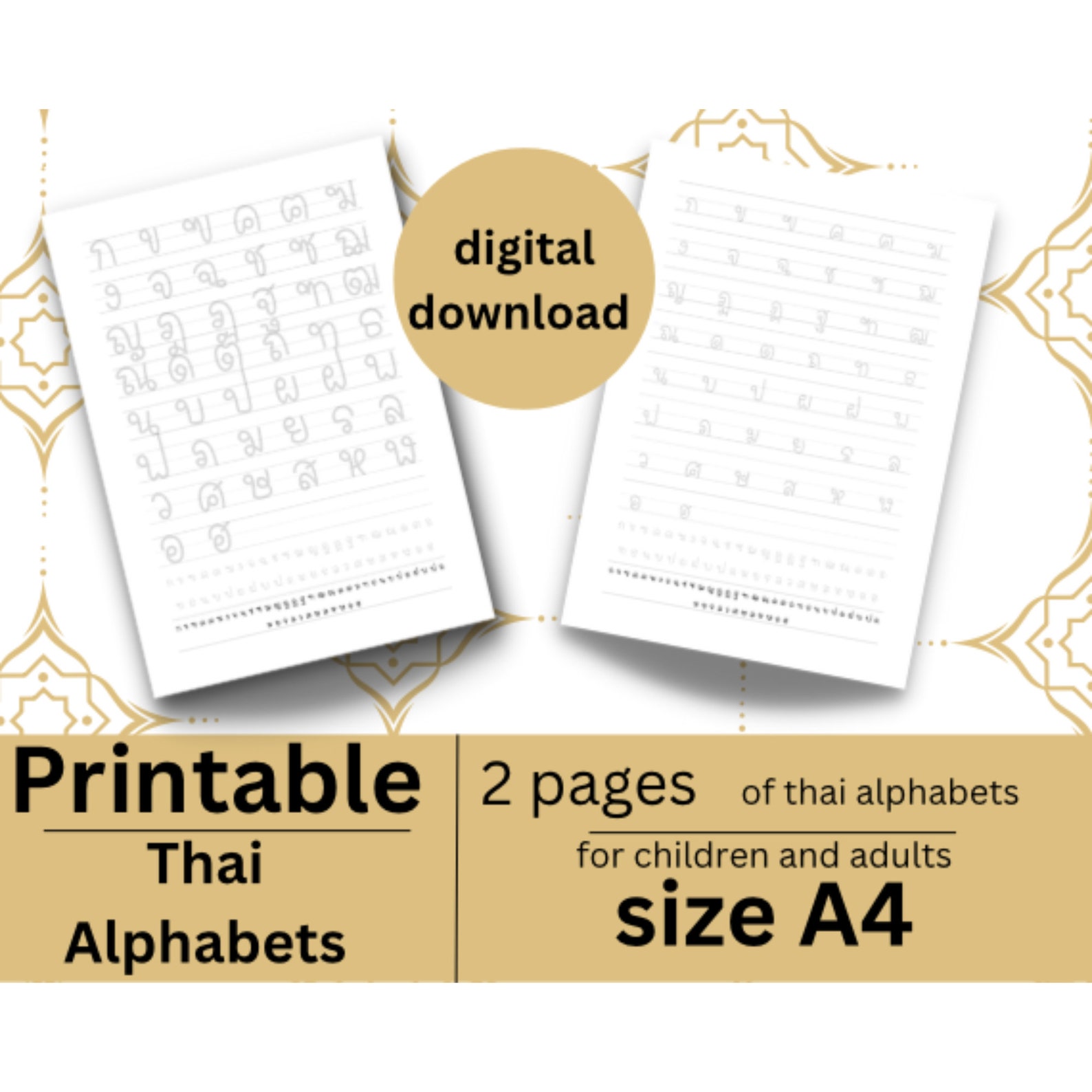 Learning Thai Language Tracing Thai Alphabets Work Sheets 2 Pages ...