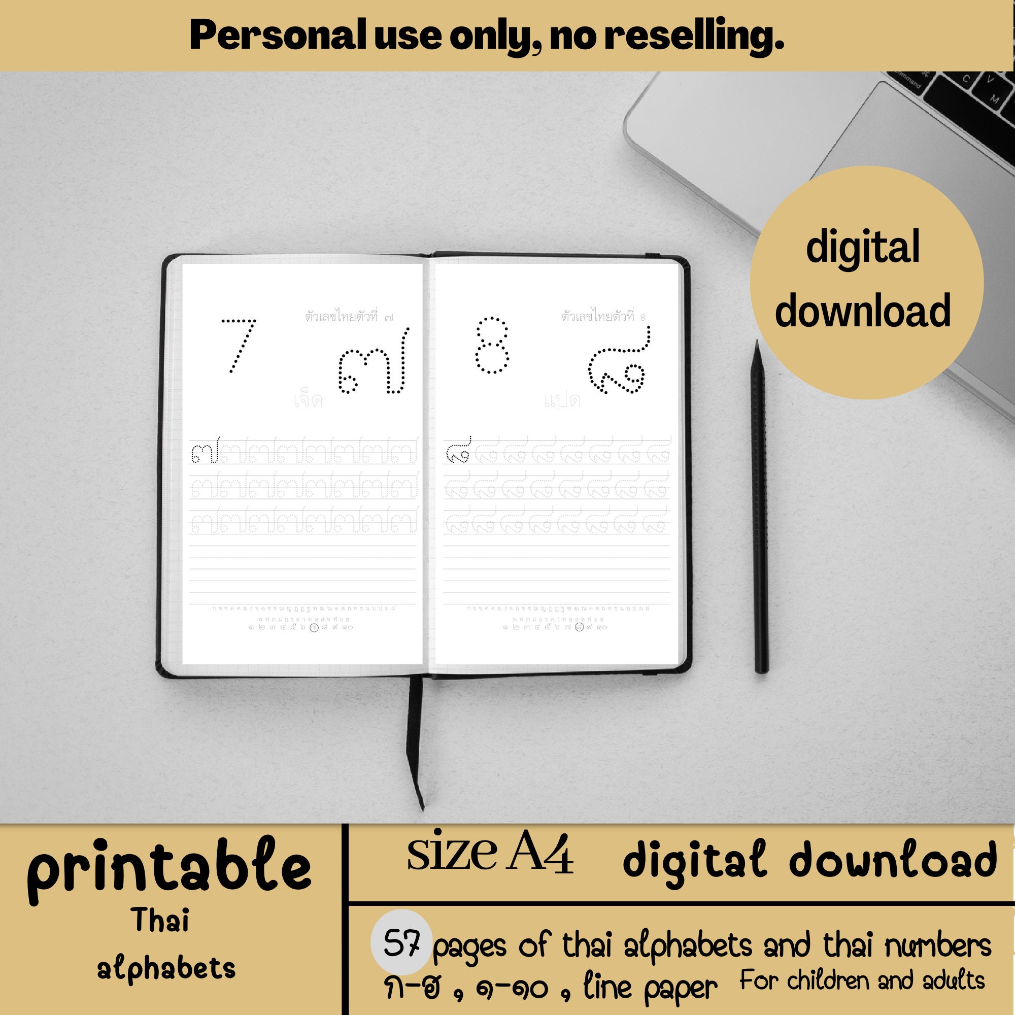 Thai Tracing Writing for Kid and Adult, Learning Thai Language, Classic ...