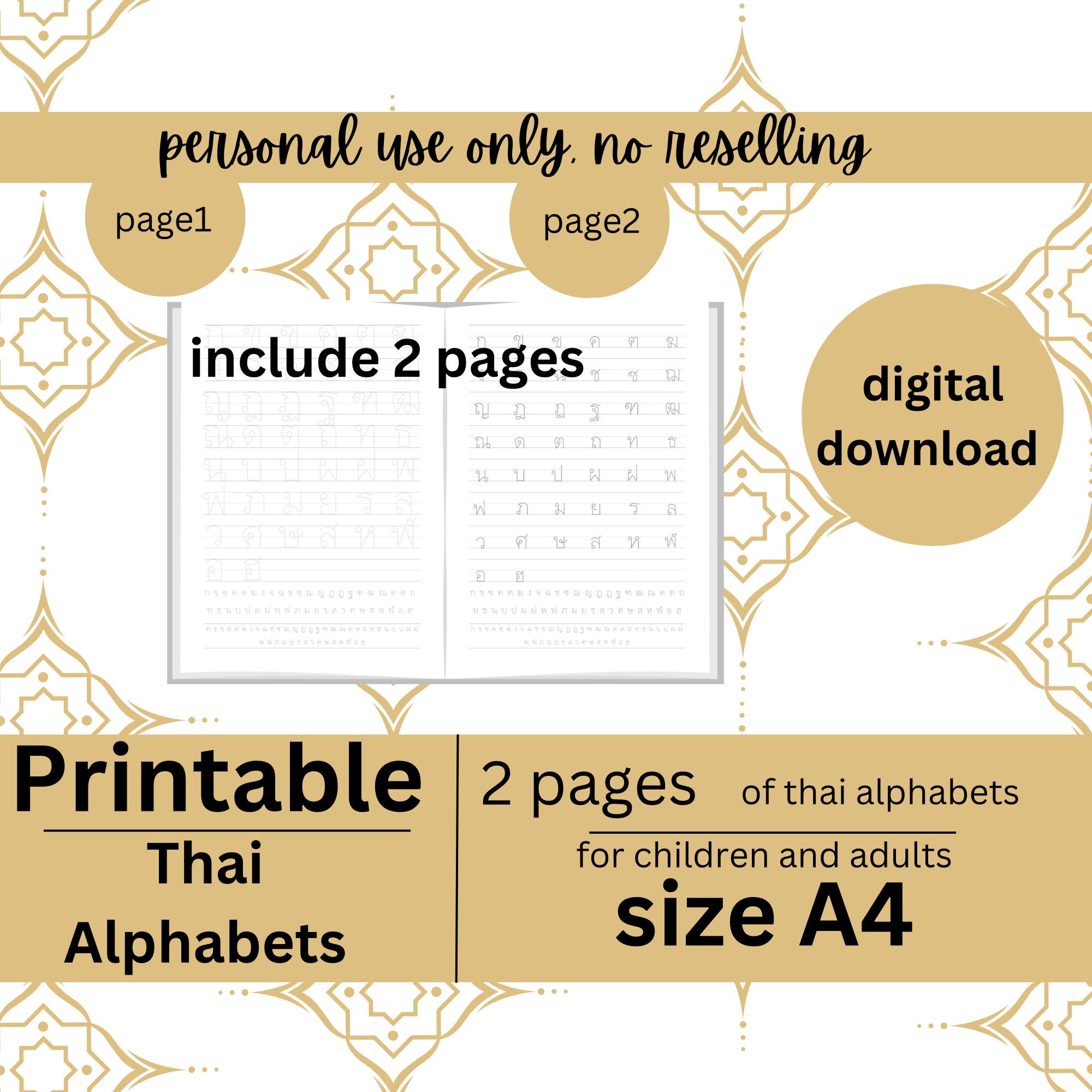 Learning Thai Language Tracing Thai Alphabets Work Sheets 2 Pages ...