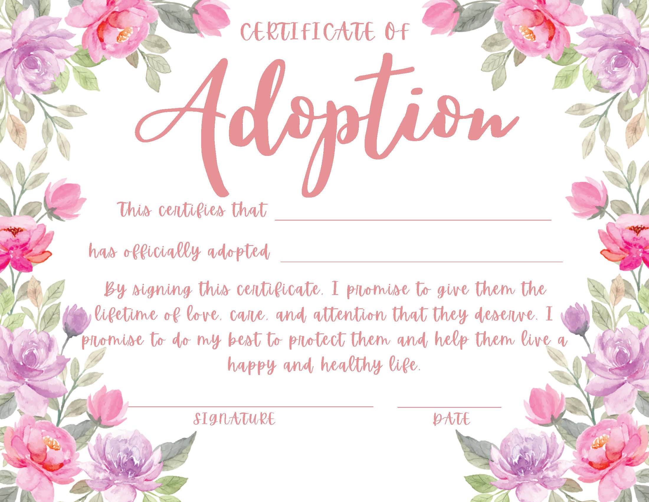 DIGITAL DOWNLOAD - Adoption Certificate! ~soft Pretty~ - Etsy