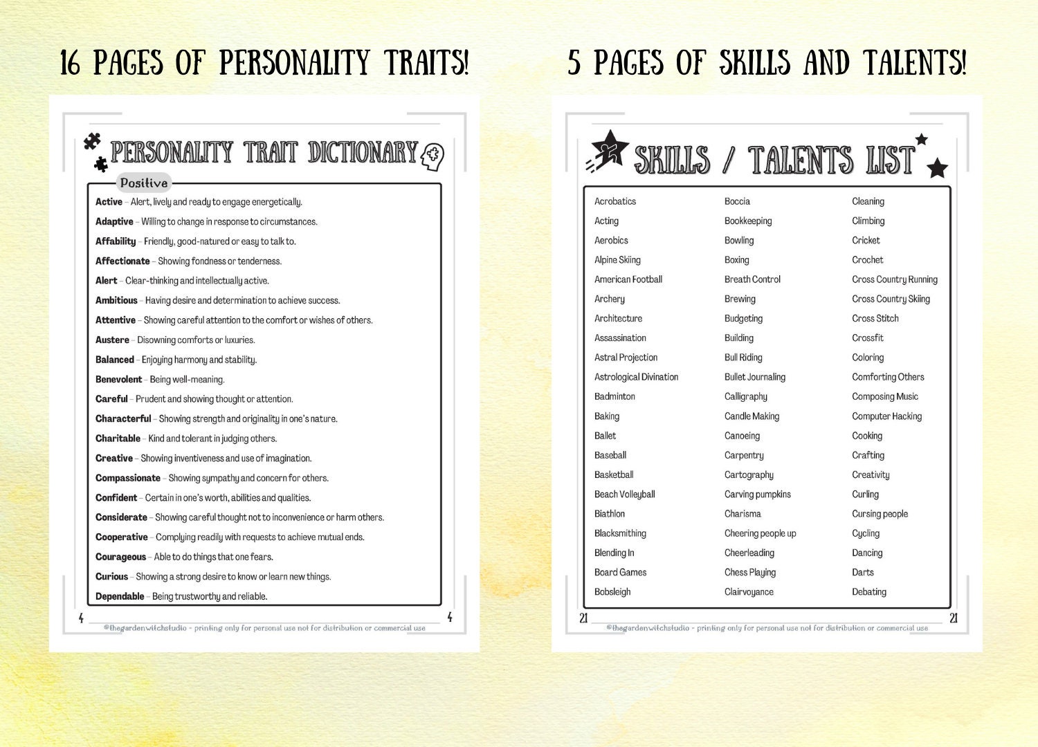 DIGITAL DOWNLOAD - Character Skills & Traits Dictionary - Etsy