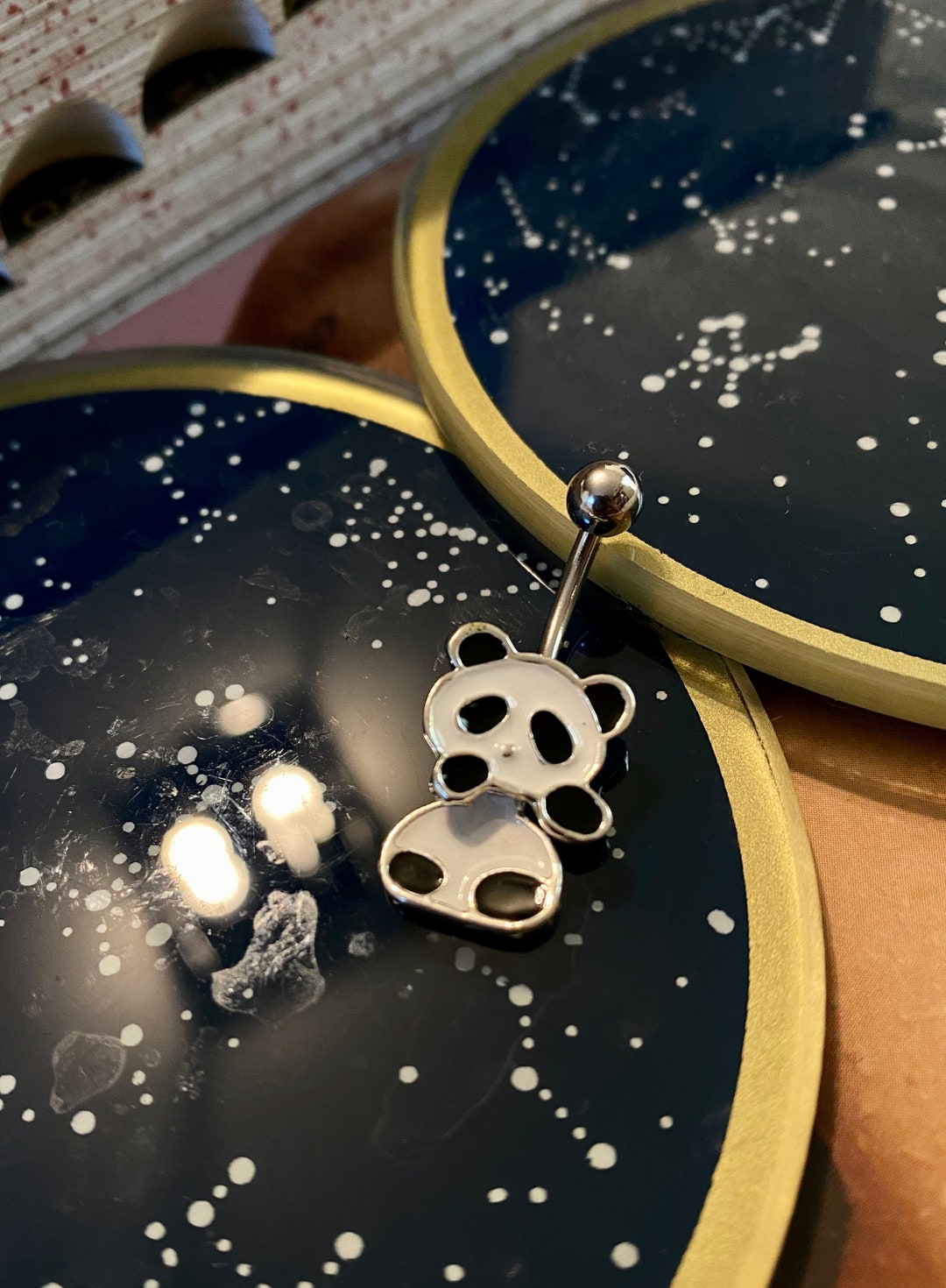 Dancing Panda Bear Dangling Belly Piercing Bar Belly Ring Stainless ...