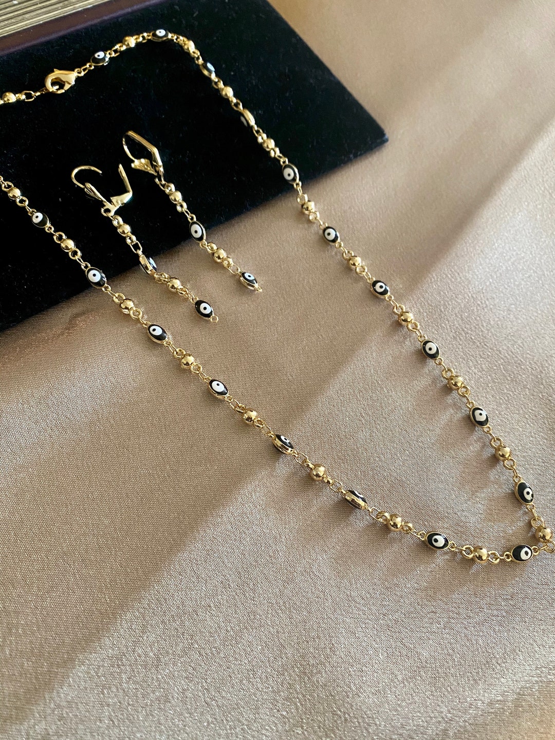 Evil Eye Gold Chain With Earrings Bracelet Multiple Colors Sets and ...