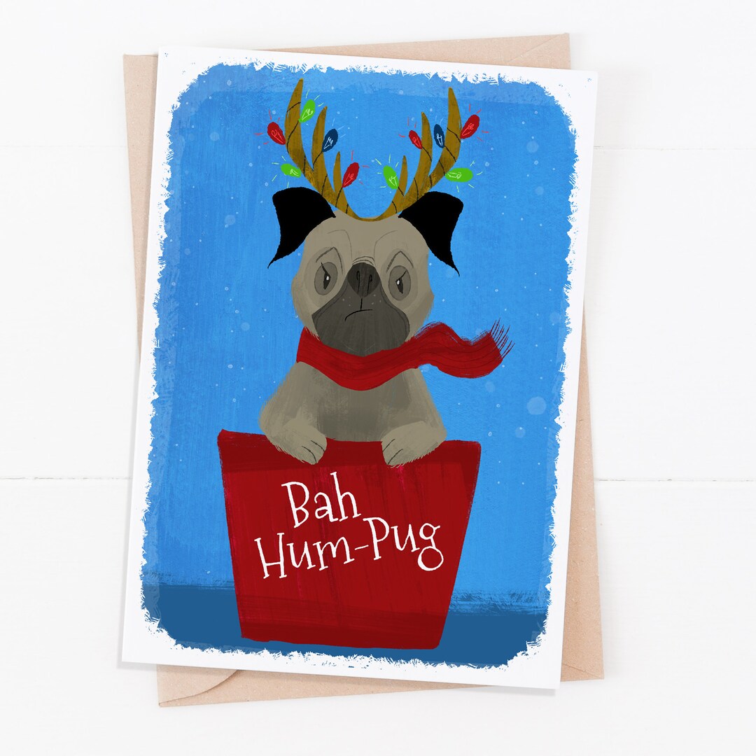 Bah Hum-pug Reindeer Card / Holiday Card/ Christmas - Etsy
