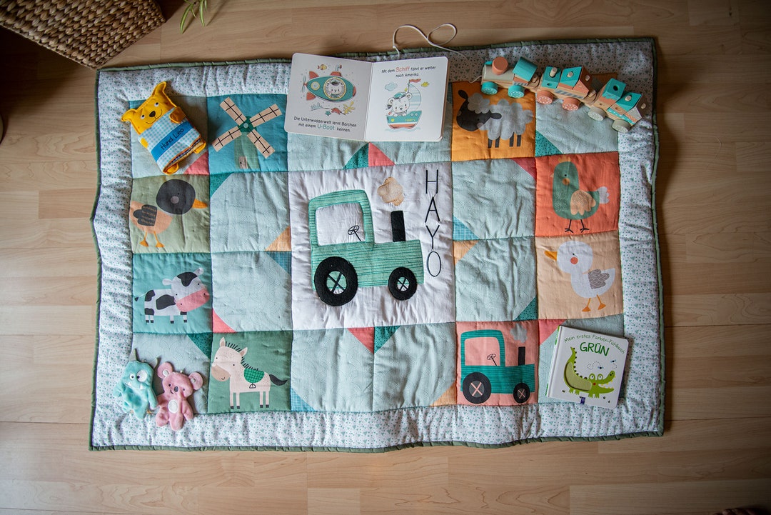 Patchwork Krabbeldecke Baby-Quilt Bauernhof *personalisiert* - Etsy.de
