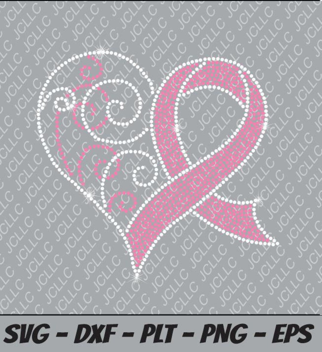 Rhinestone Template - Breast Cancer Heart Ribbon - Etsy